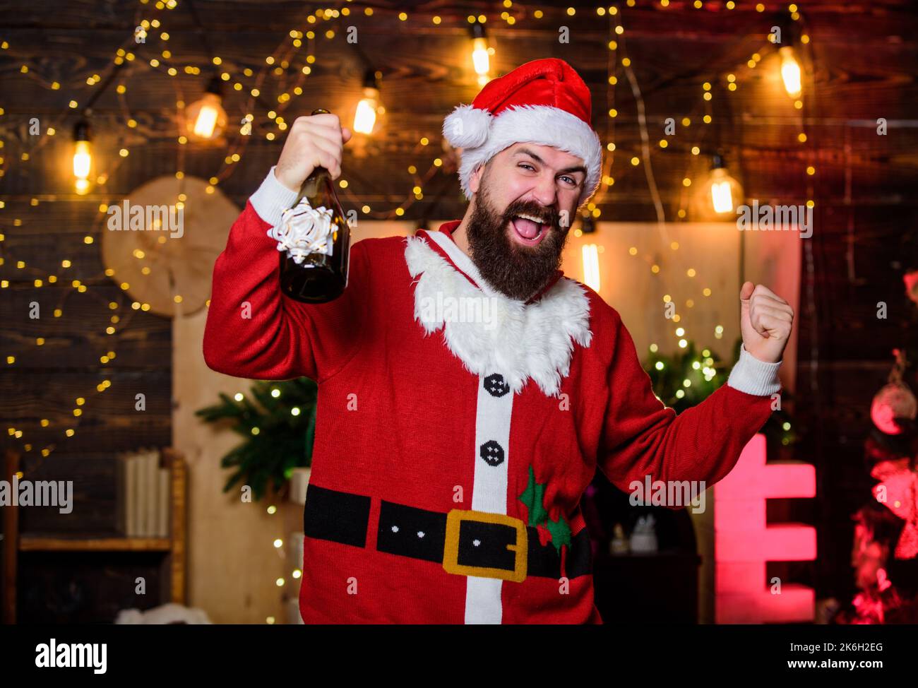 Our traditions. merry christmas. man santa hat. happy bearded man elf ...