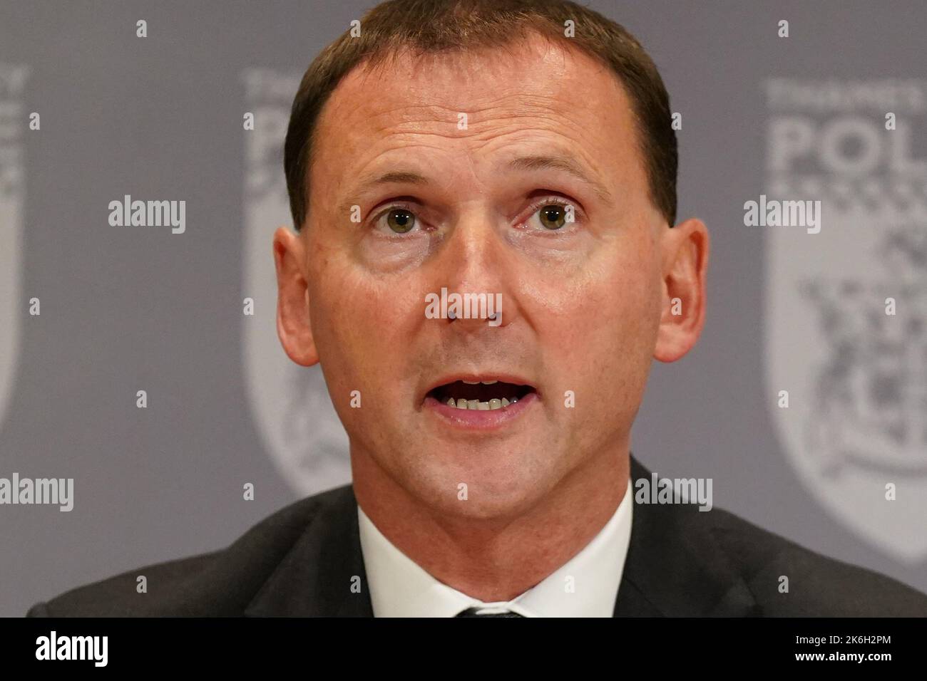 Detective Chief Superintendent Ian Hunter speaking at a press ...