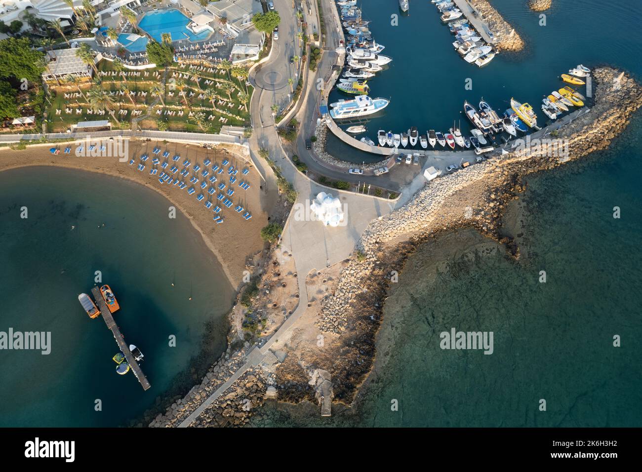 Drone aerial scenery of a fishing port at pernera Protaras Cyprus ...