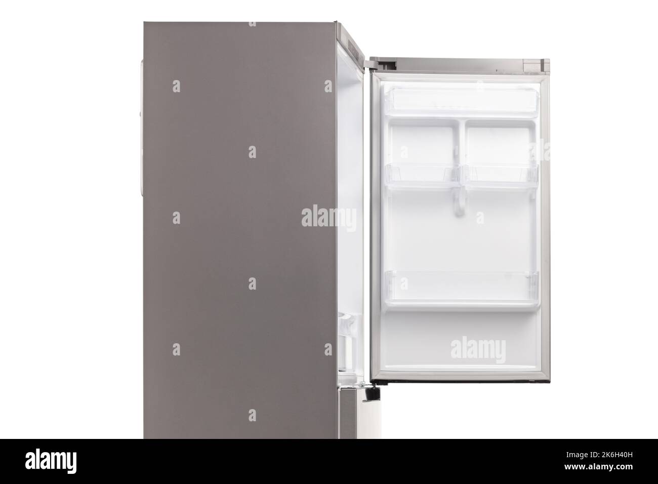 Empty fridge with an open door isolated on white background Stock Photo ...