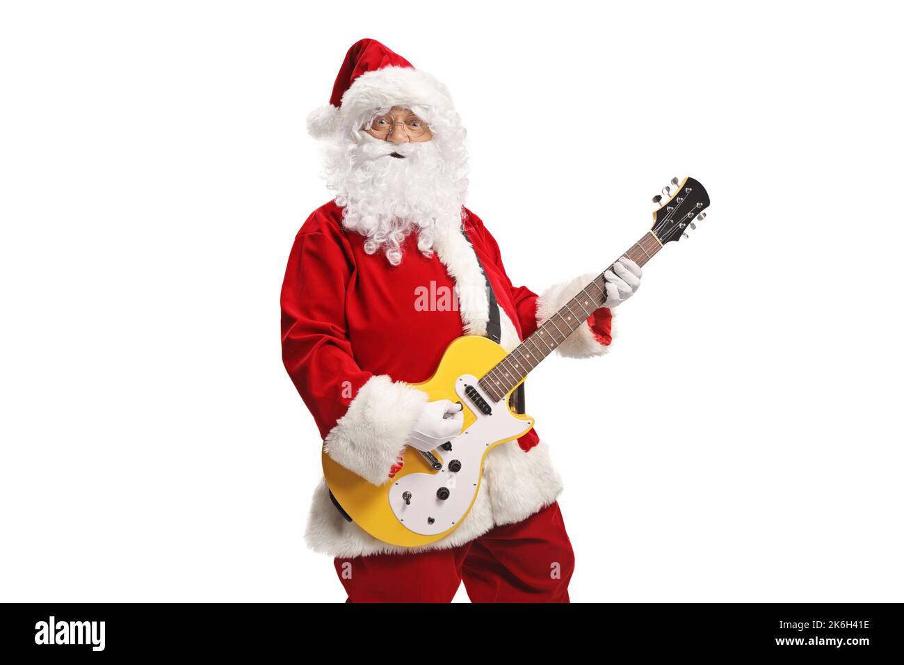 Santa claus playing an electric guitar isolated on white background ...