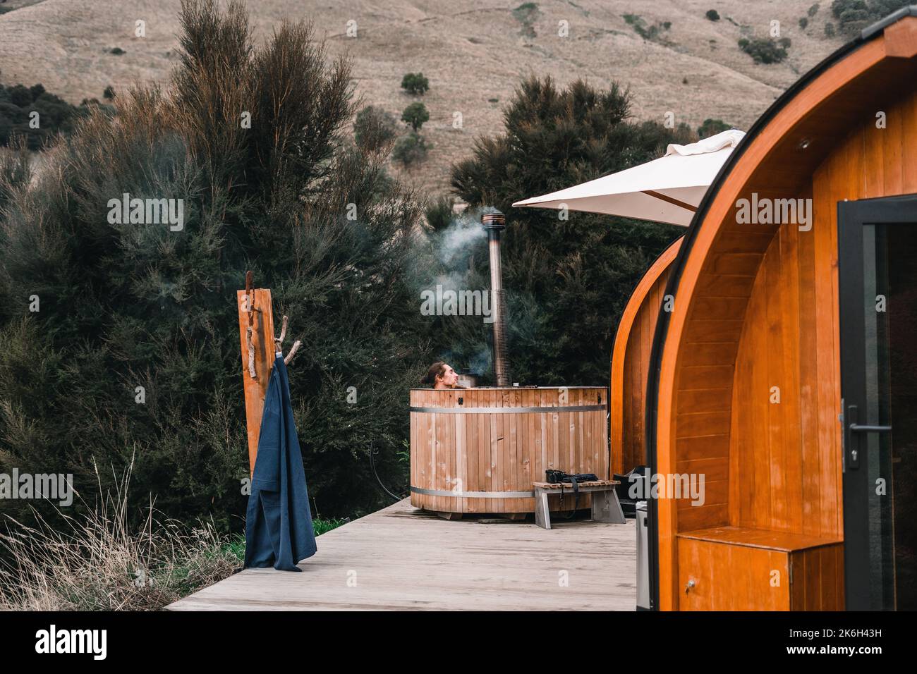 caucasian young man inside calm relaxing hot water jacuzzi relaxing ...