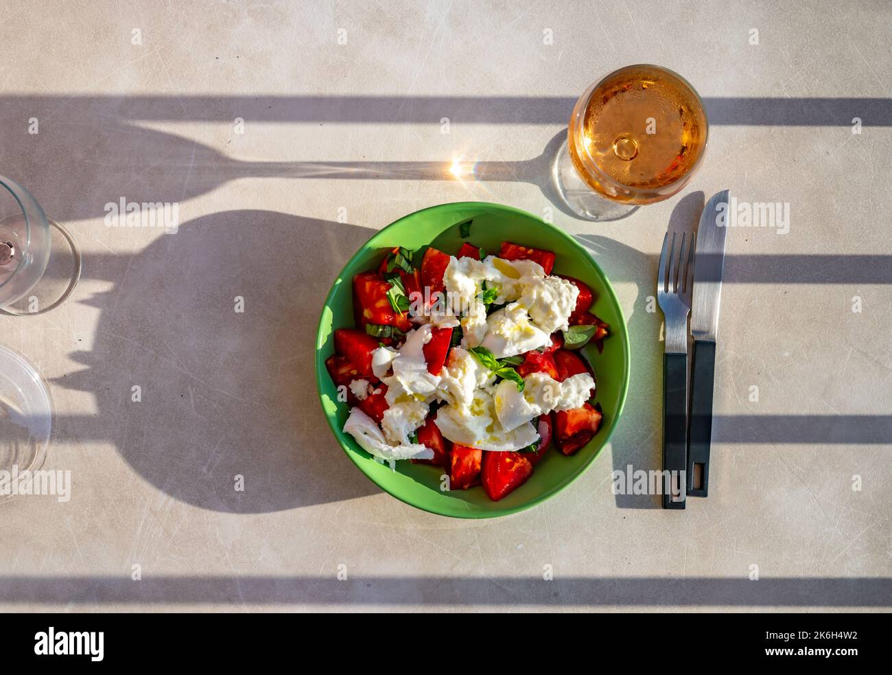 Itaian vegetarian food, fresh caprese salad made with white soft ...