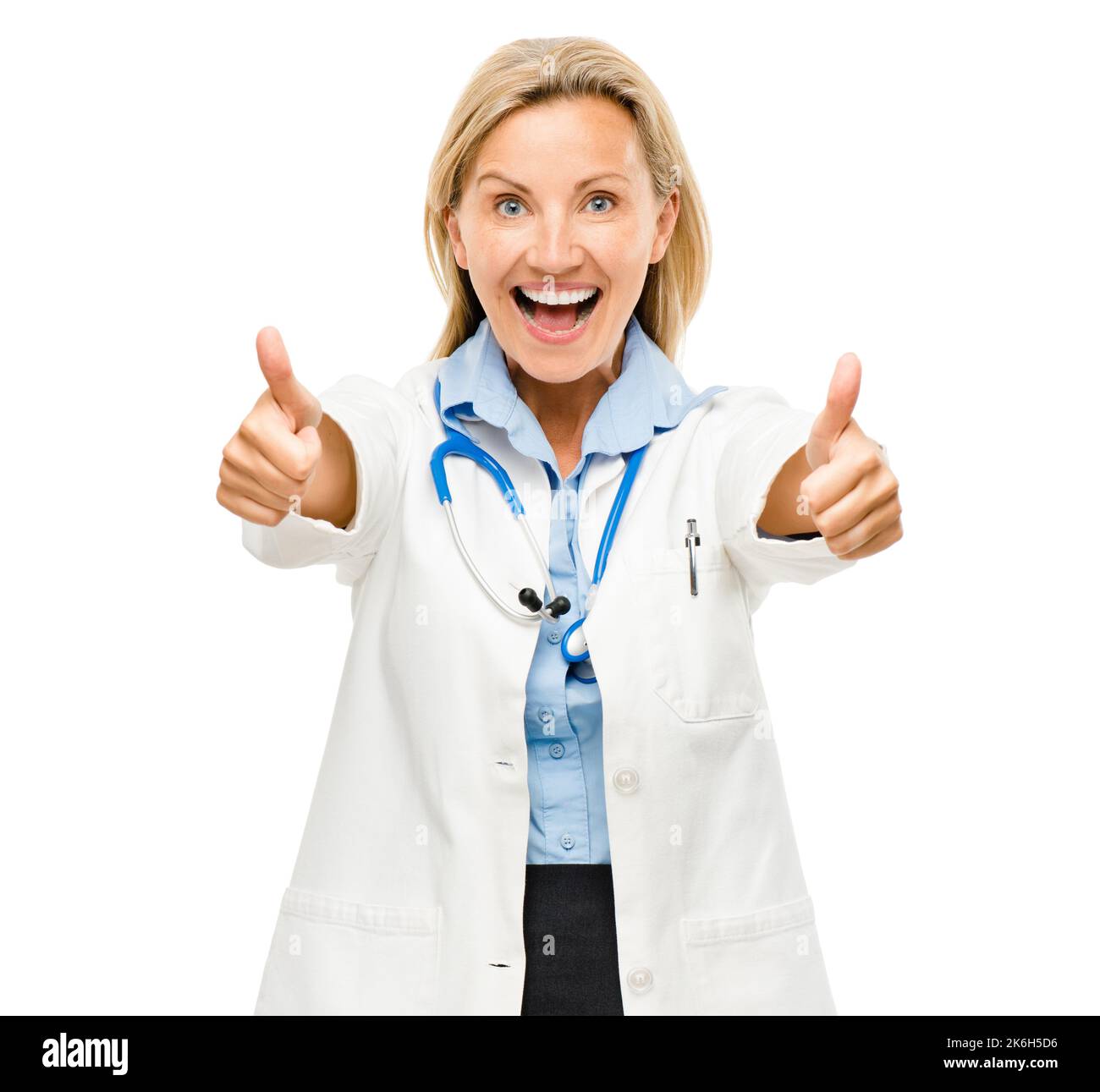 Shes always happy to help. a mature female doctor giving the thumbs up ...