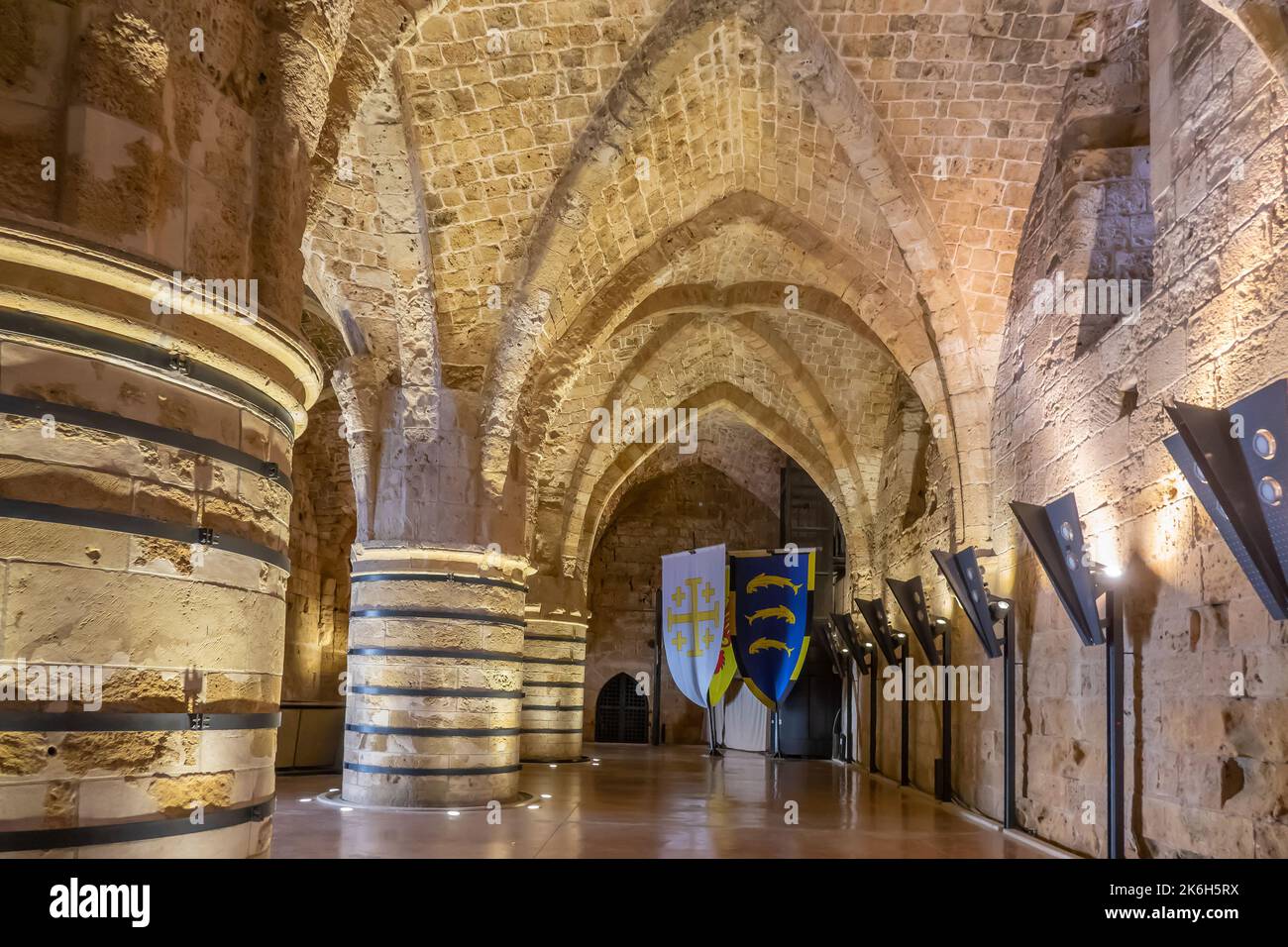 Israel, Acre (Akko), Crusader Citadel, Great hall of Columns Stock ...