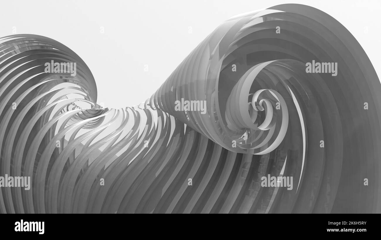 3D grayscale rendering of ocean wave structure with glass material. A ...