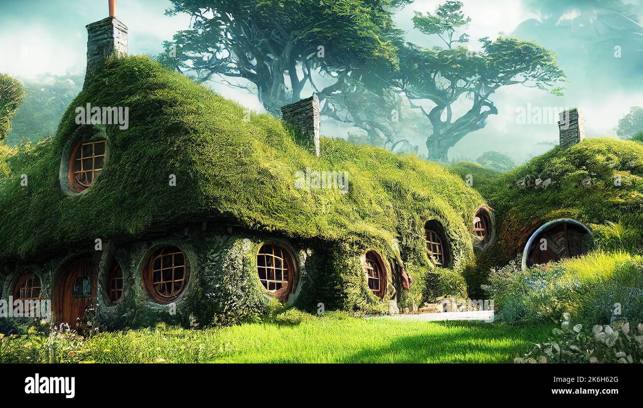 A beautiful scenery of the Hobbit House covered and surrounded by ...