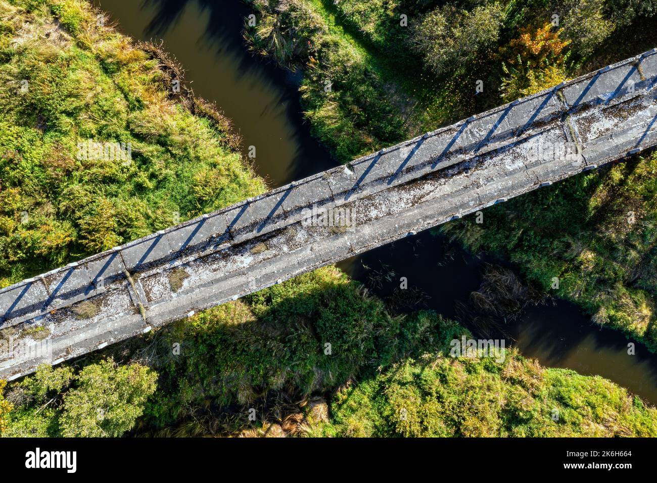 Aerial view of bridge to nowhere. Unfinished and abandoned railway ...