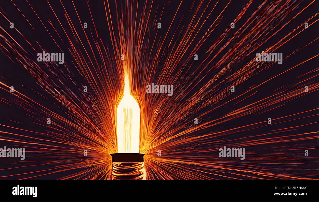 A drawing of lightbulb with high voltage power background Stock Photo ...