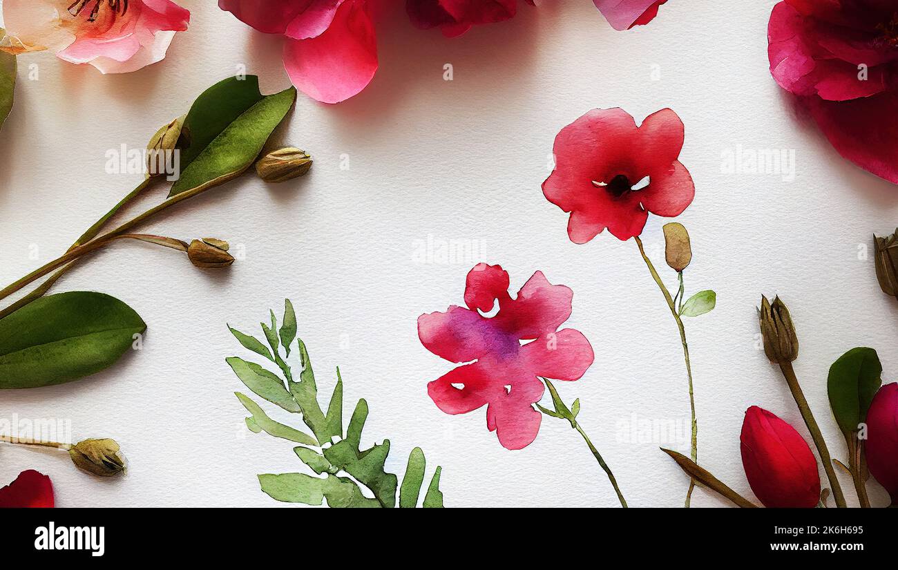 A drawing of hygge watercolor flowers on white wall Stock Photo - Alamy