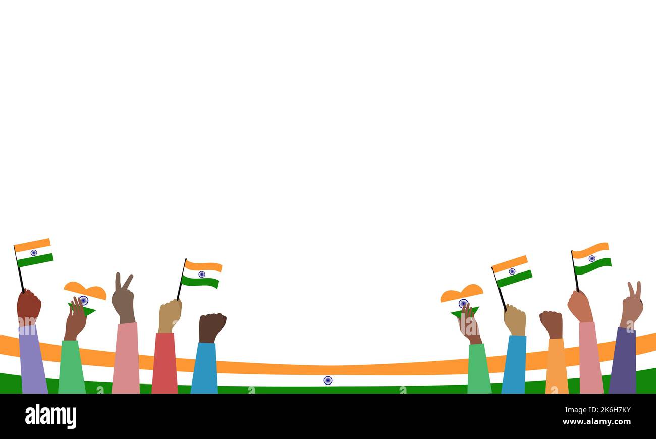 Indian Independence Day concept. Illustration of different hands with ...