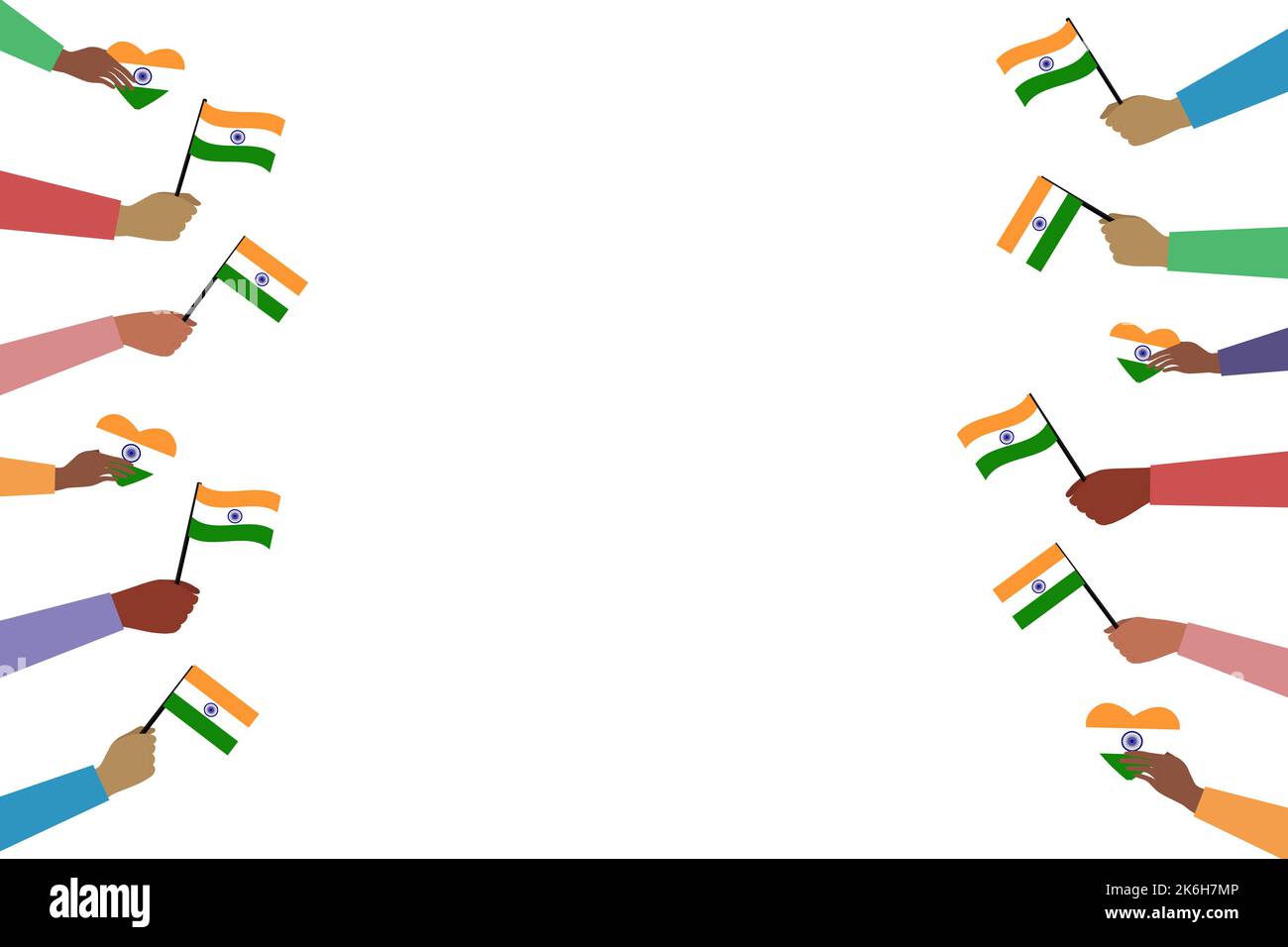 Indian Independence Day concept. Illustration of different hands with ...