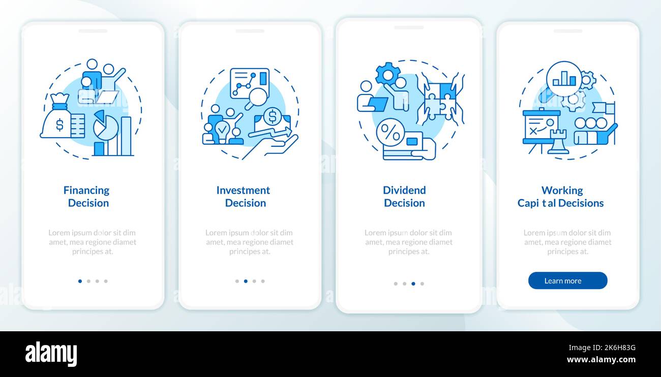 Types of financial decisions blue onboarding mobile app screen Stock ... Types of financial decisions blue onboarding mobile app screen Stock ...