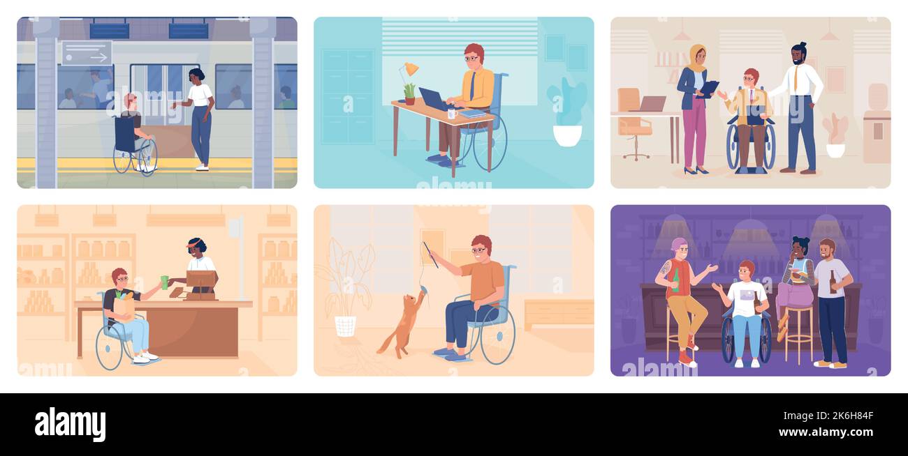 Disabled person lifestyle 2D vector isolated illustration set Stock Vector Image & Art - Alamy