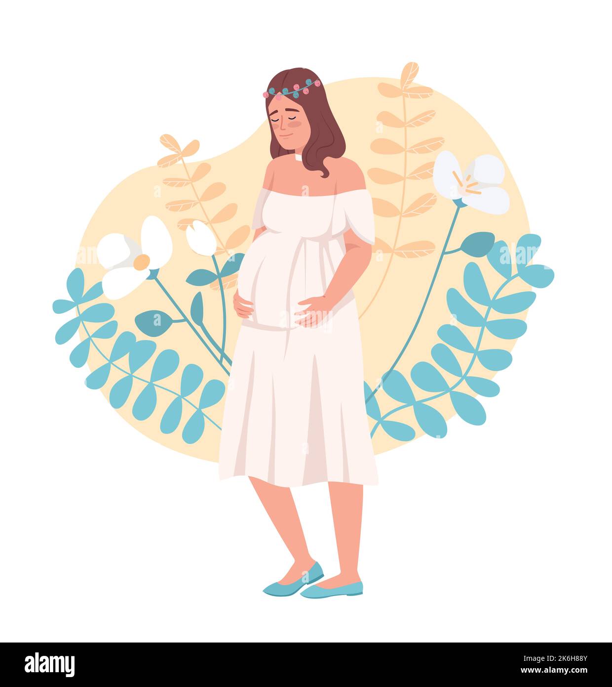 Happy young pregnant woman 2D vector isolated illustration Stock Vector ...