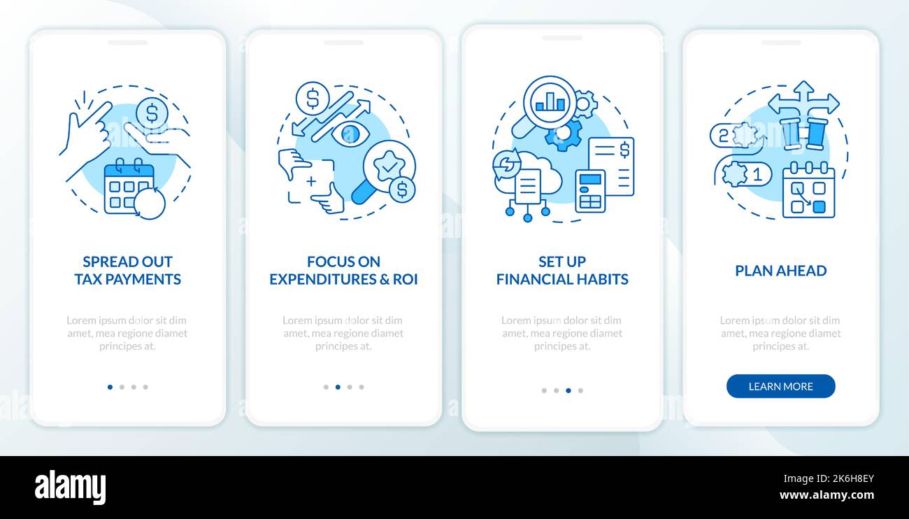 Small business finance management blue onboarding mobile app screen ...