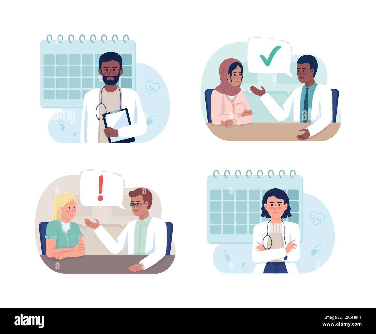 Regular doctor appointment 2D vector isolated illustrations set Stock ...