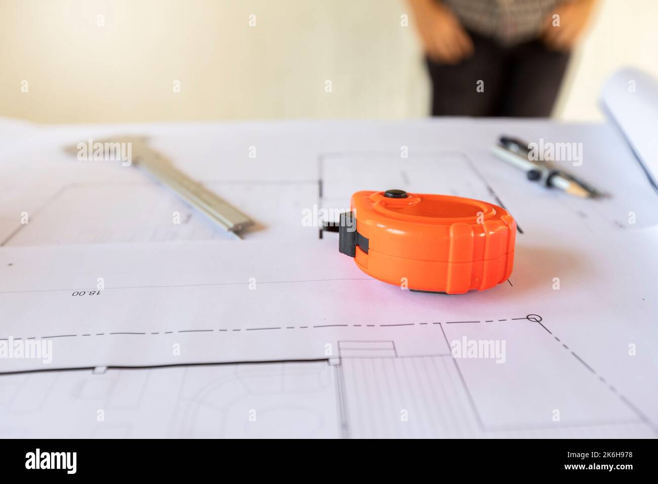 A measuring tape on house blueprint plan Stock Photo - Alamy