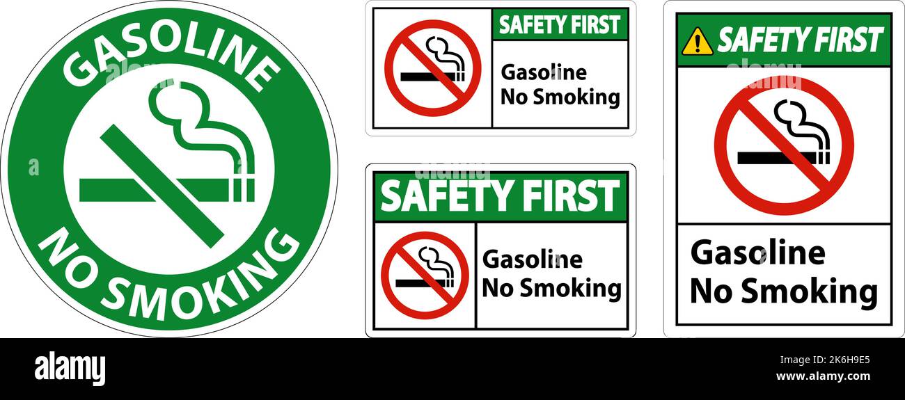 Safety First Gasoline No Smoking Sign On White Background Stock Vector ...