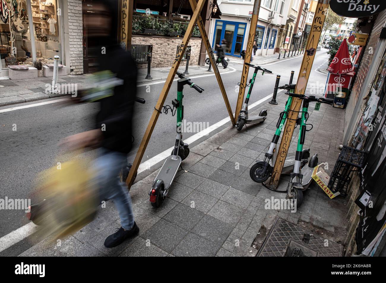 Istanbul, Turkey. 14th Oct, 2022. Scooters seen parked along the ...
