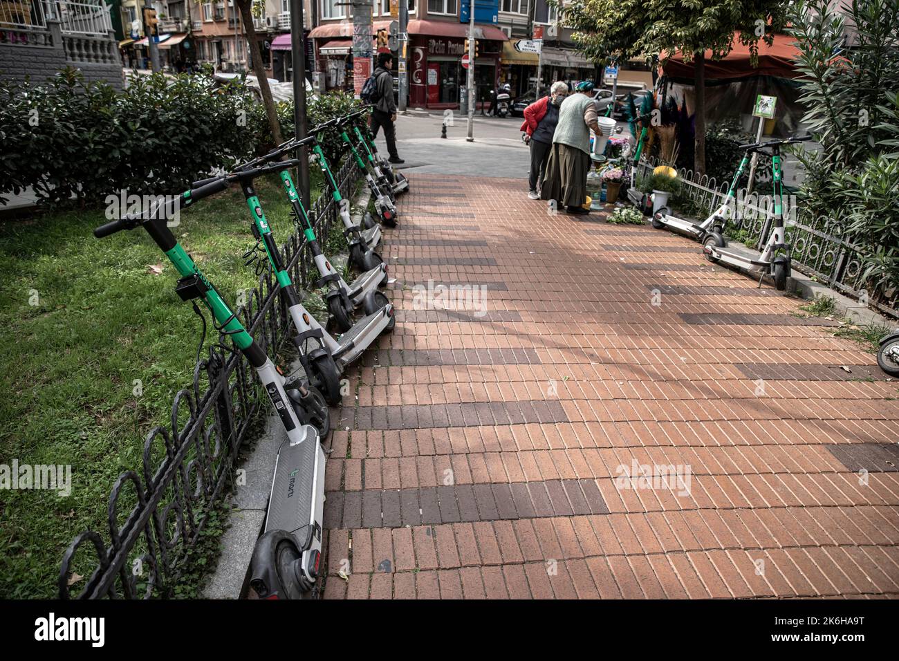 Istanbul, Turkey. 14th Oct, 2022. Scooters seen parked along the ...