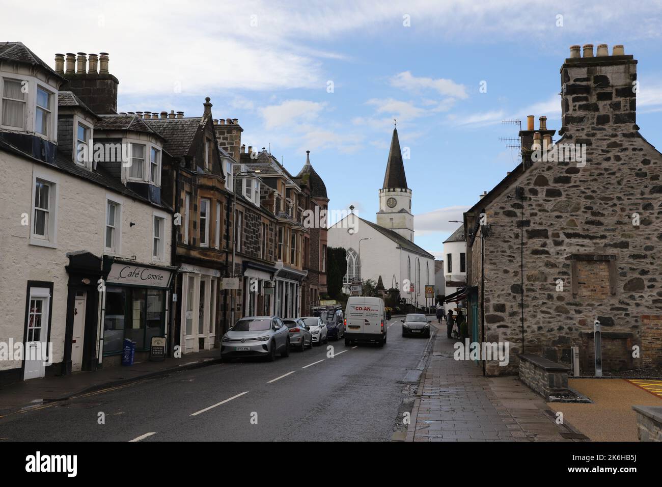 Comrie Scotland street scene with White Church Comrie October 2022 ...