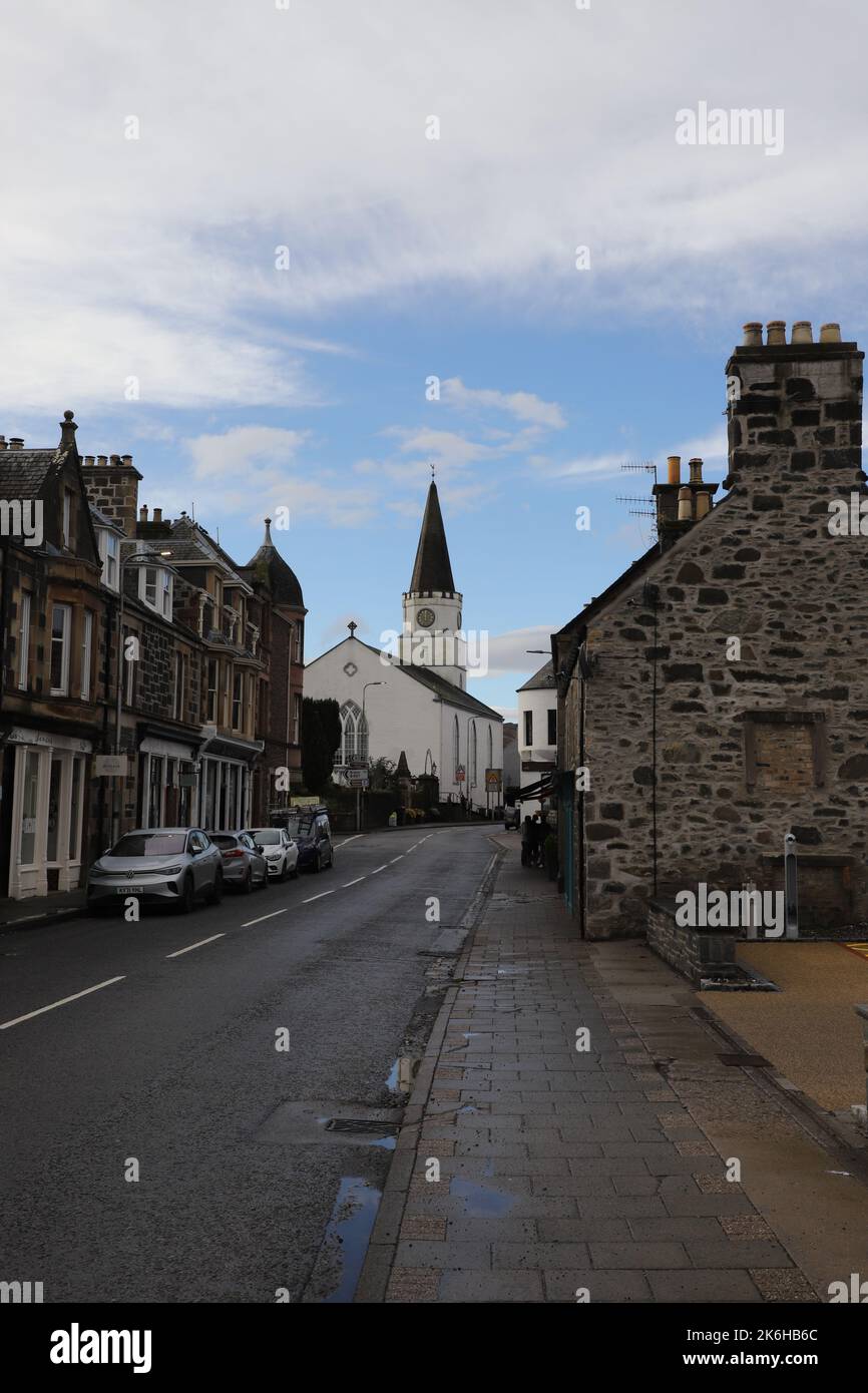 Comrie Scotland street scene with White Church Comrie October 2022 ...