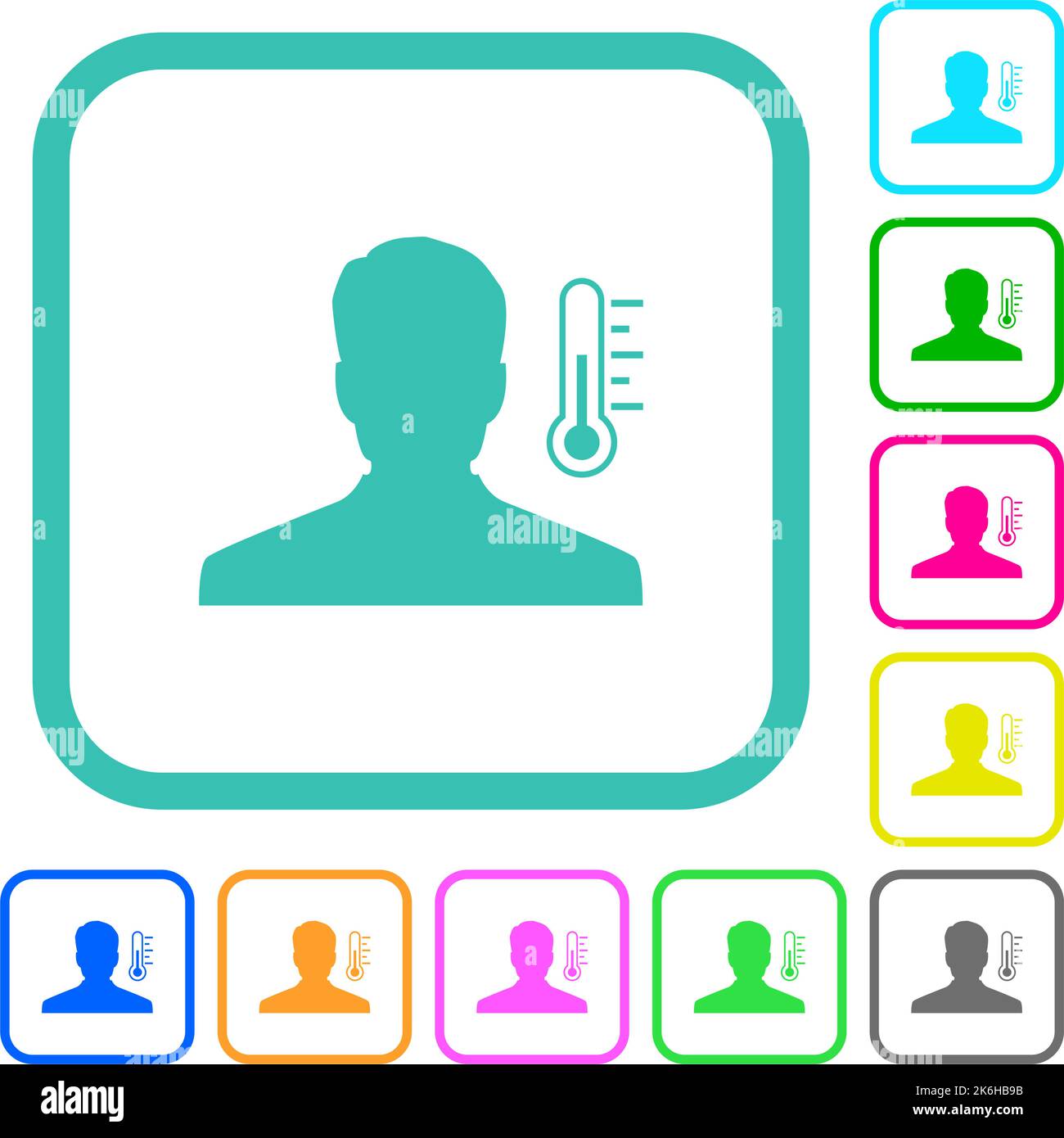 Fever measurement vivid colored flat icons in curved borders on white ...