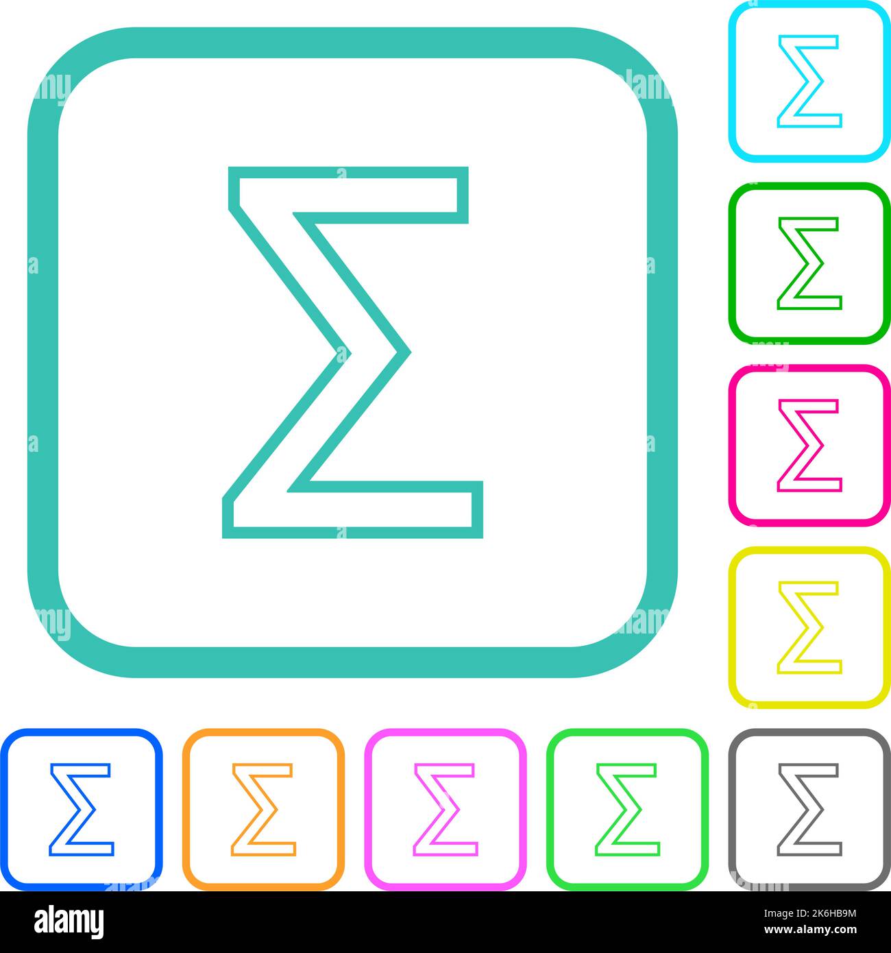 Sum symbol outline vivid colored flat icons in curved borders on white ...