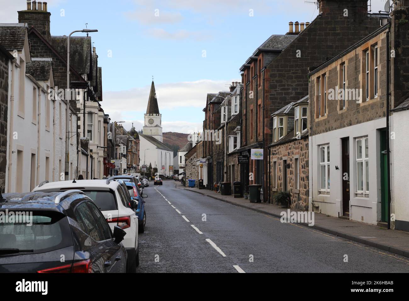 Comrie Scotland street scene with White Church Comrie October 2022 ...