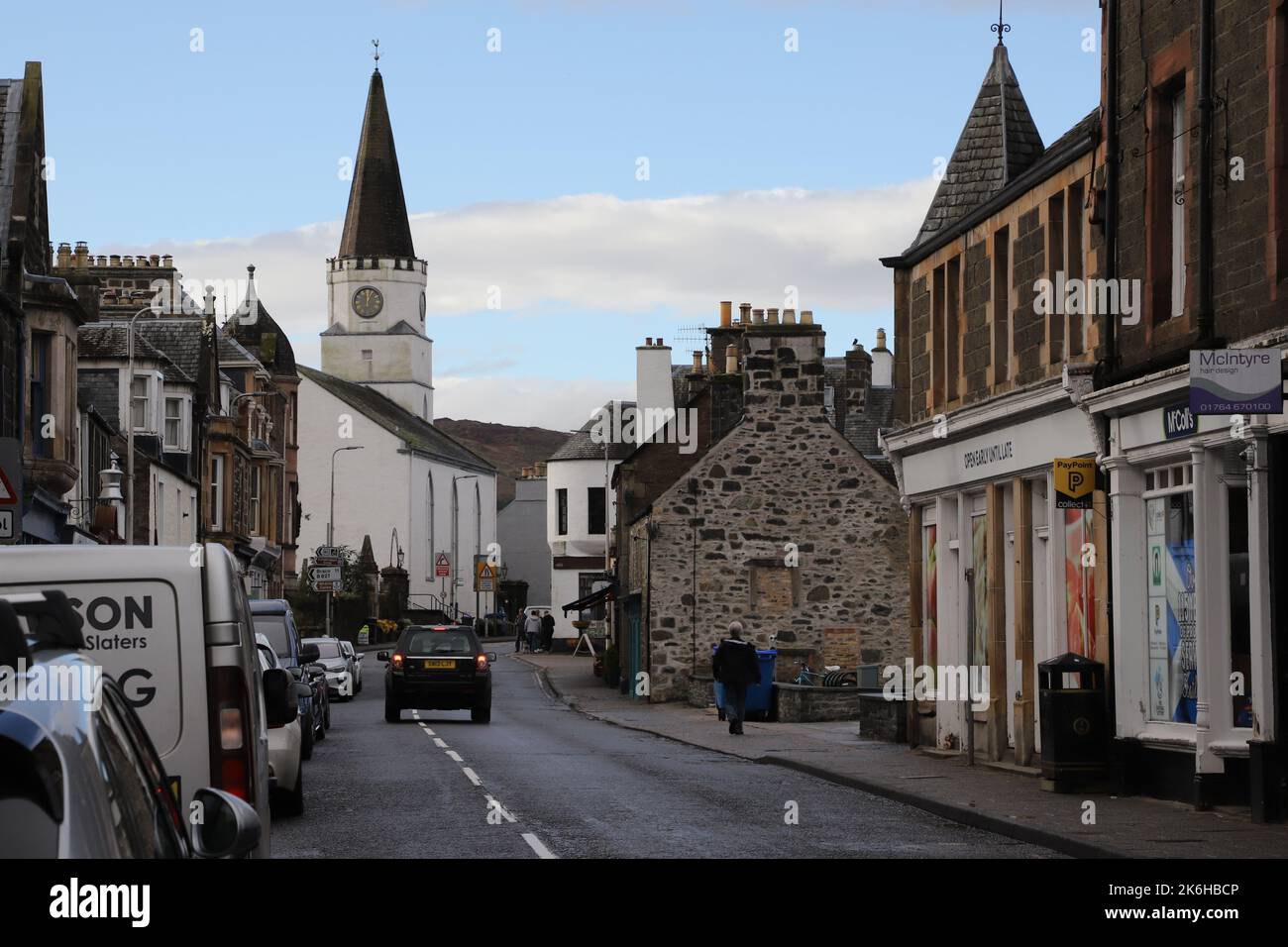 Comrie Scotland street scene with White Church Comrie October 2022 ...
