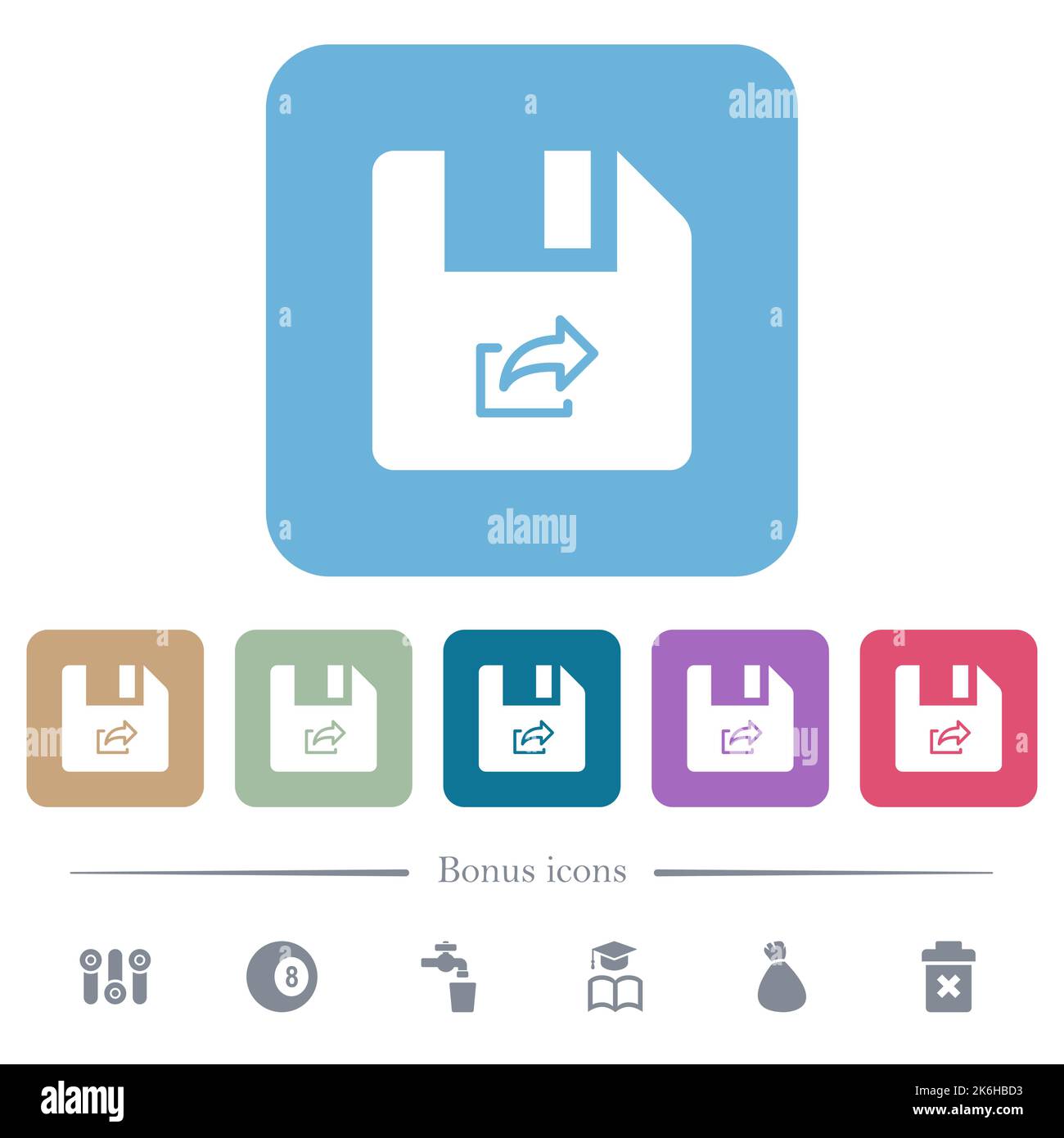 Export file white flat icons on color rounded square backgrounds. 6 ...