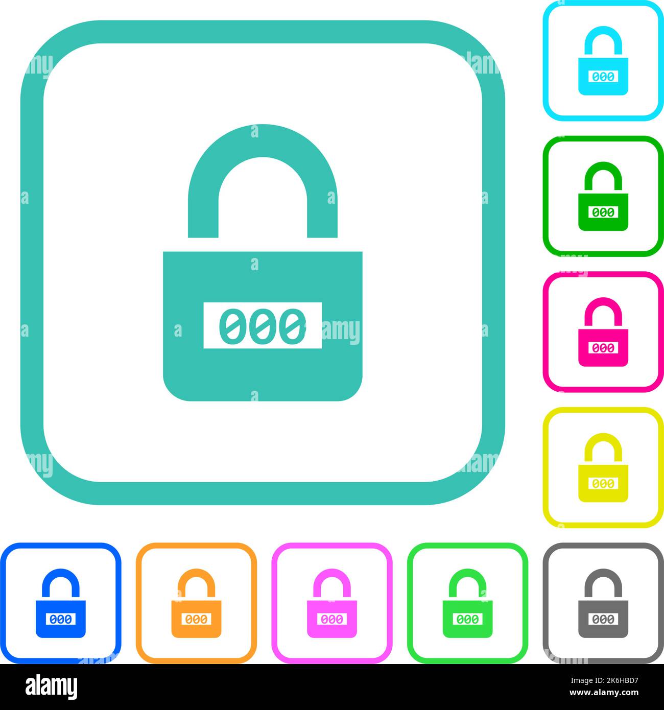 Locked combination lock with center numbers vivid colored flat icons in ...