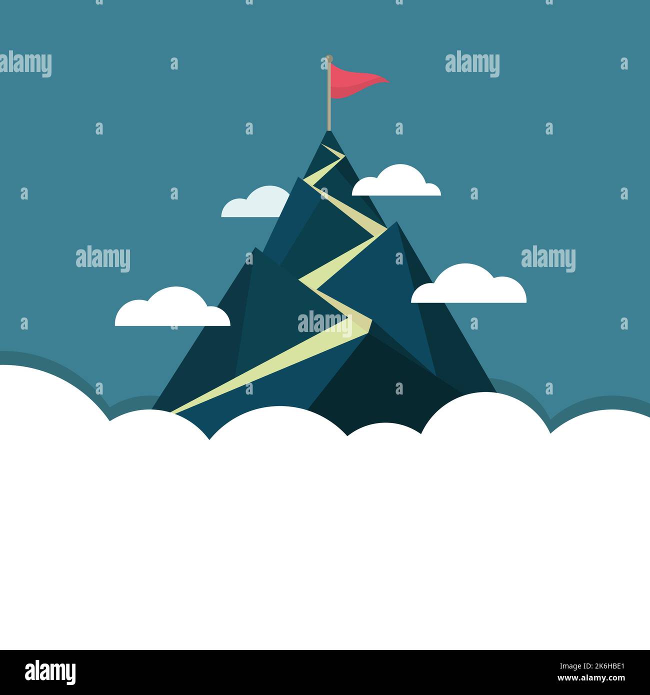 Man On A Mountain Drawing Proud Of His Climbing Success To The Clouds ...