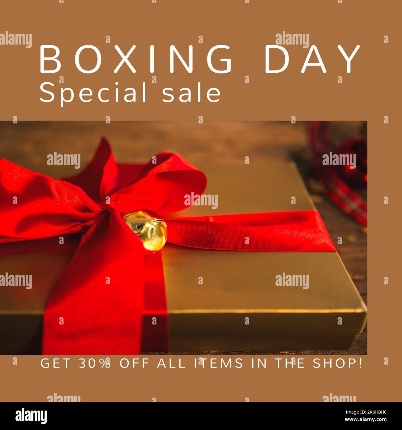 Composition of boxing day sales text over christmas present Stock Photo ...