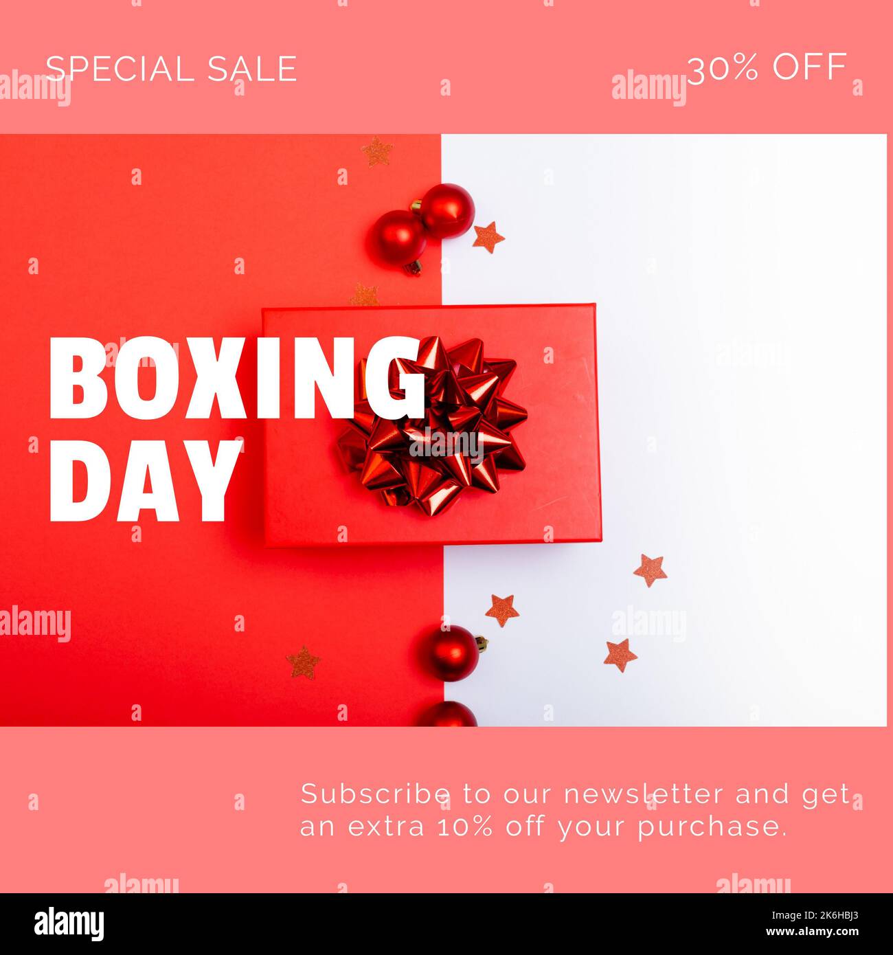 Composition of boxing day sales text over christmas decorations on ...