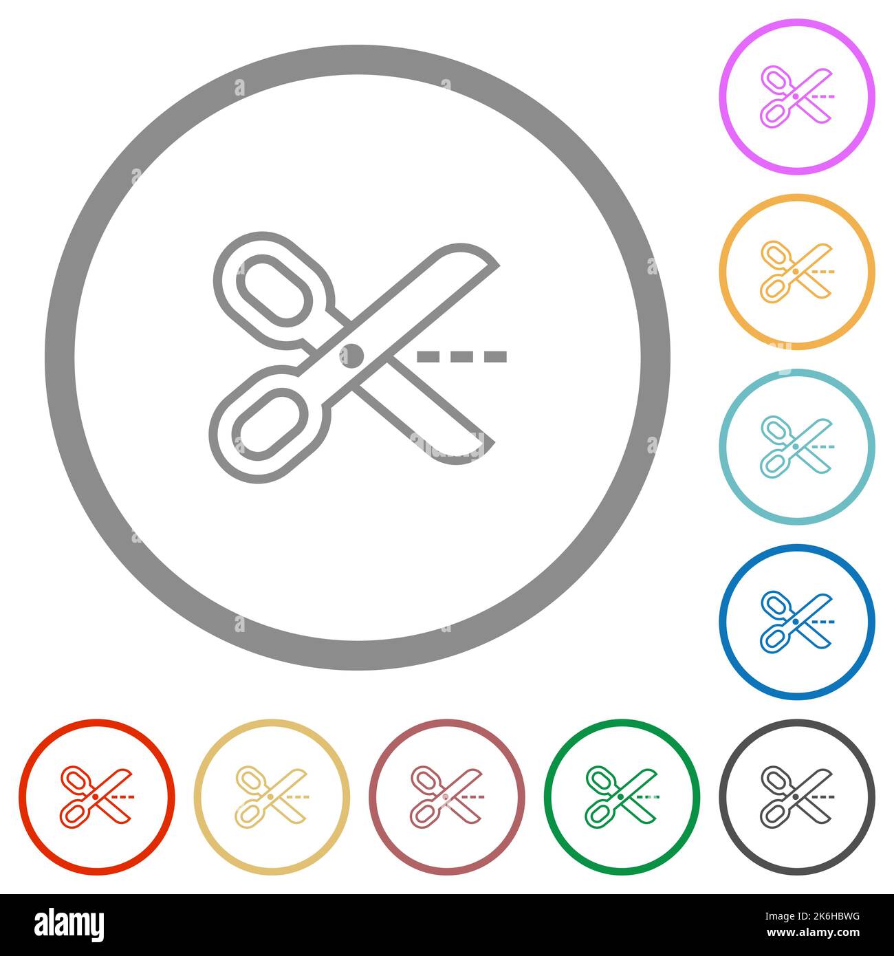 Cut with scissors outline flat color icons in round outlines on white ...
