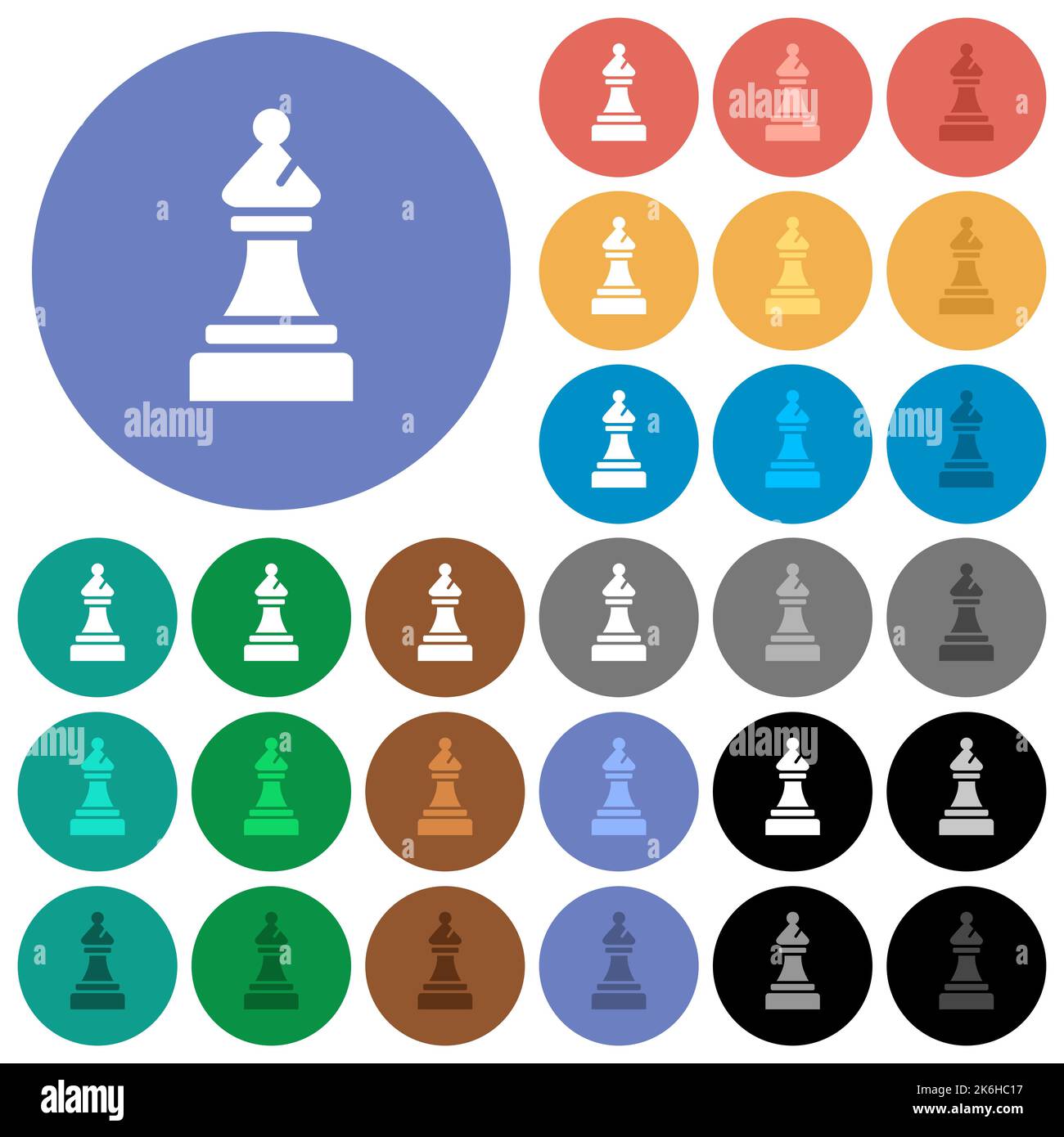 Black chess bishop multi colored flat icons on round backgrounds. Included white, light and dark ...