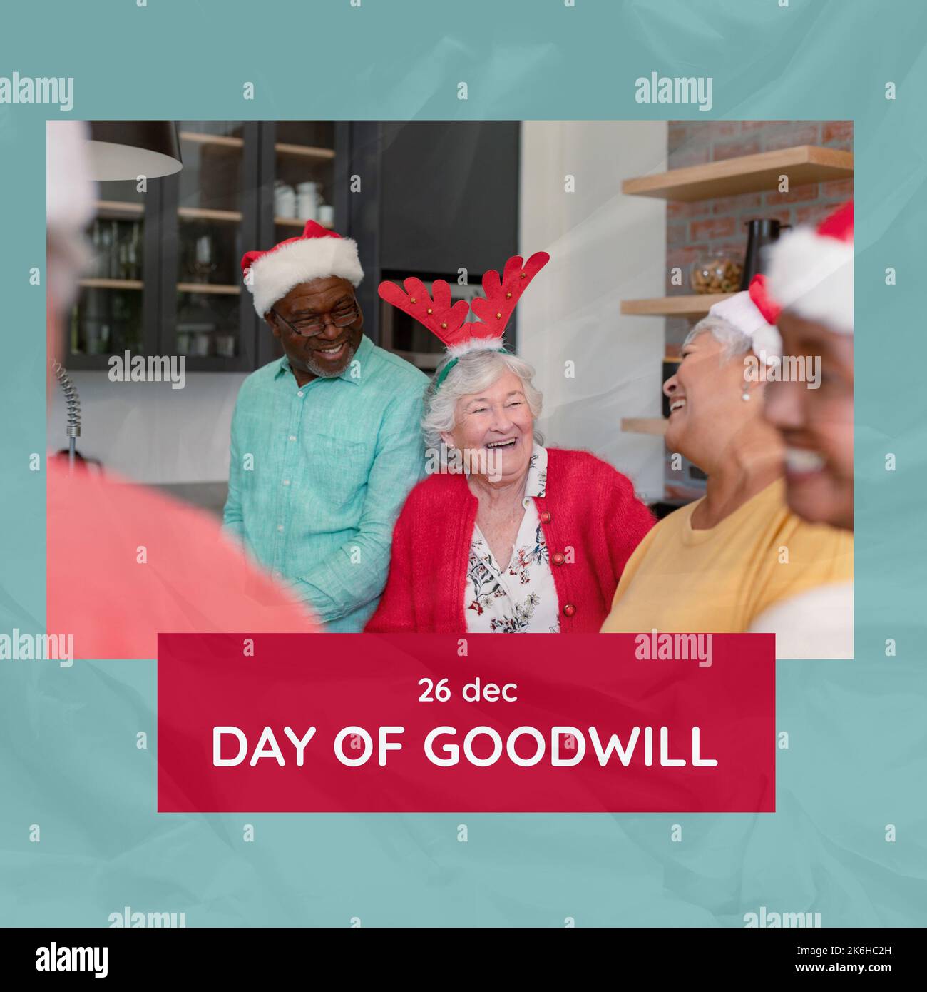 Square image of diverse people wearing santa claus hats an day of ...