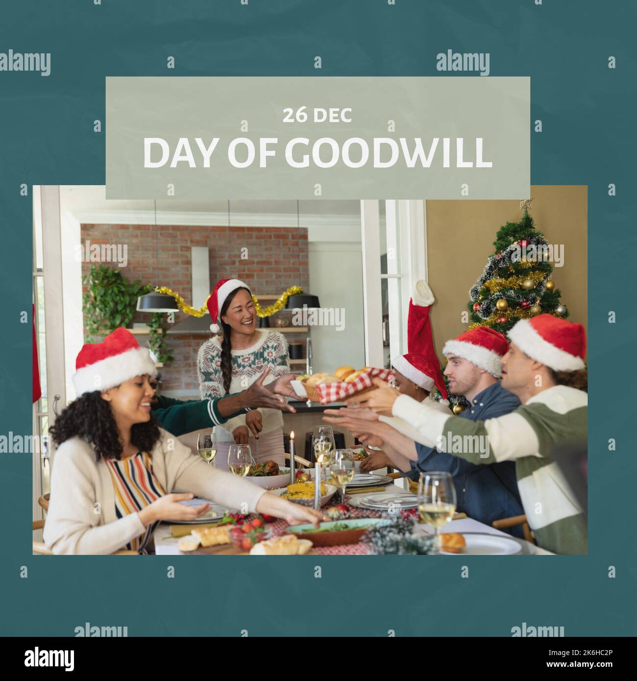 Square image of diverse people wearing santa claus hats an day of ...