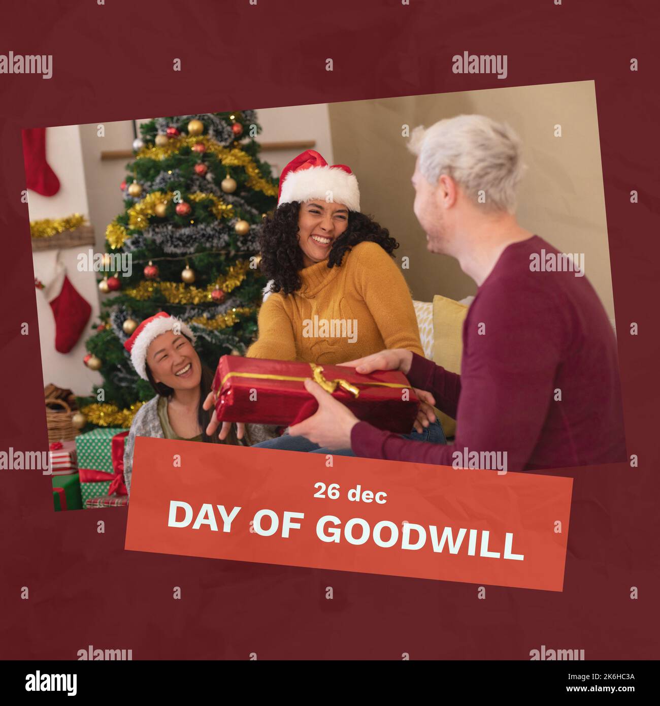 Square image of diverse people wearing santa claus hats an day of ...