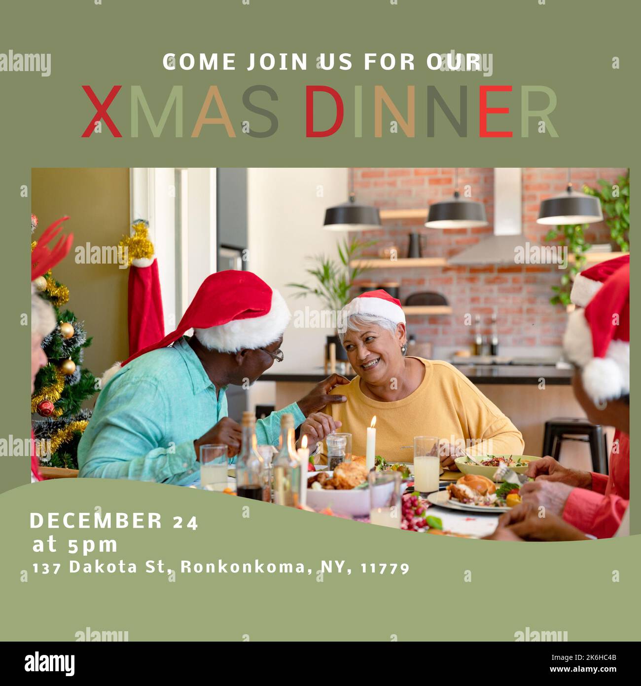 Square image of african american family having christmas dinner and ...