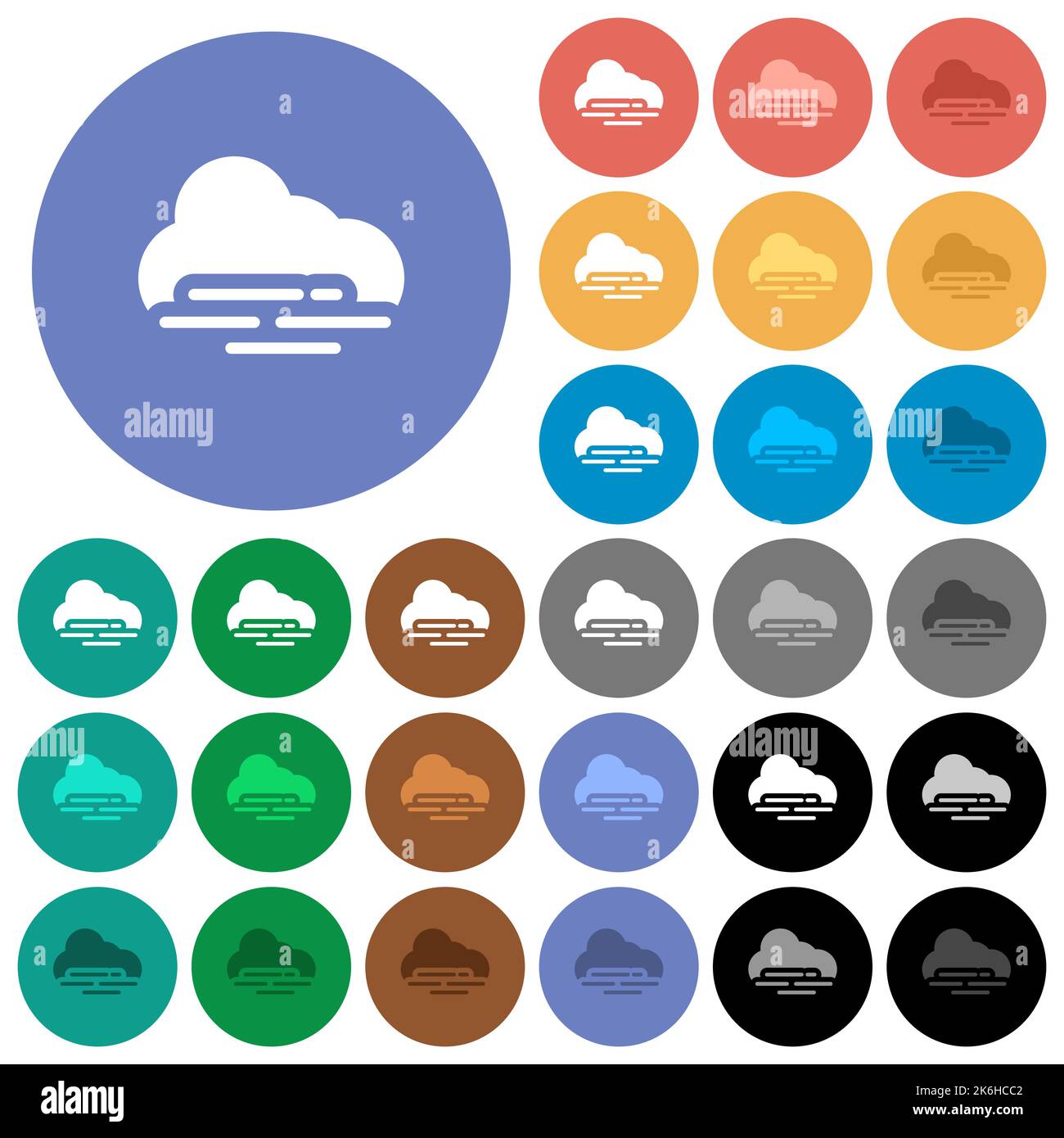 Misty weather multi colored flat icons on round backgrounds. Included ...