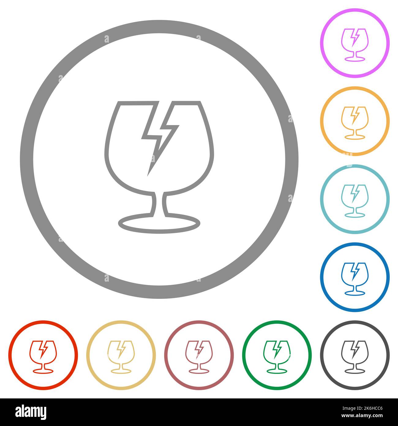 Fragile symbol outline flat color icons in round outlines on white ...