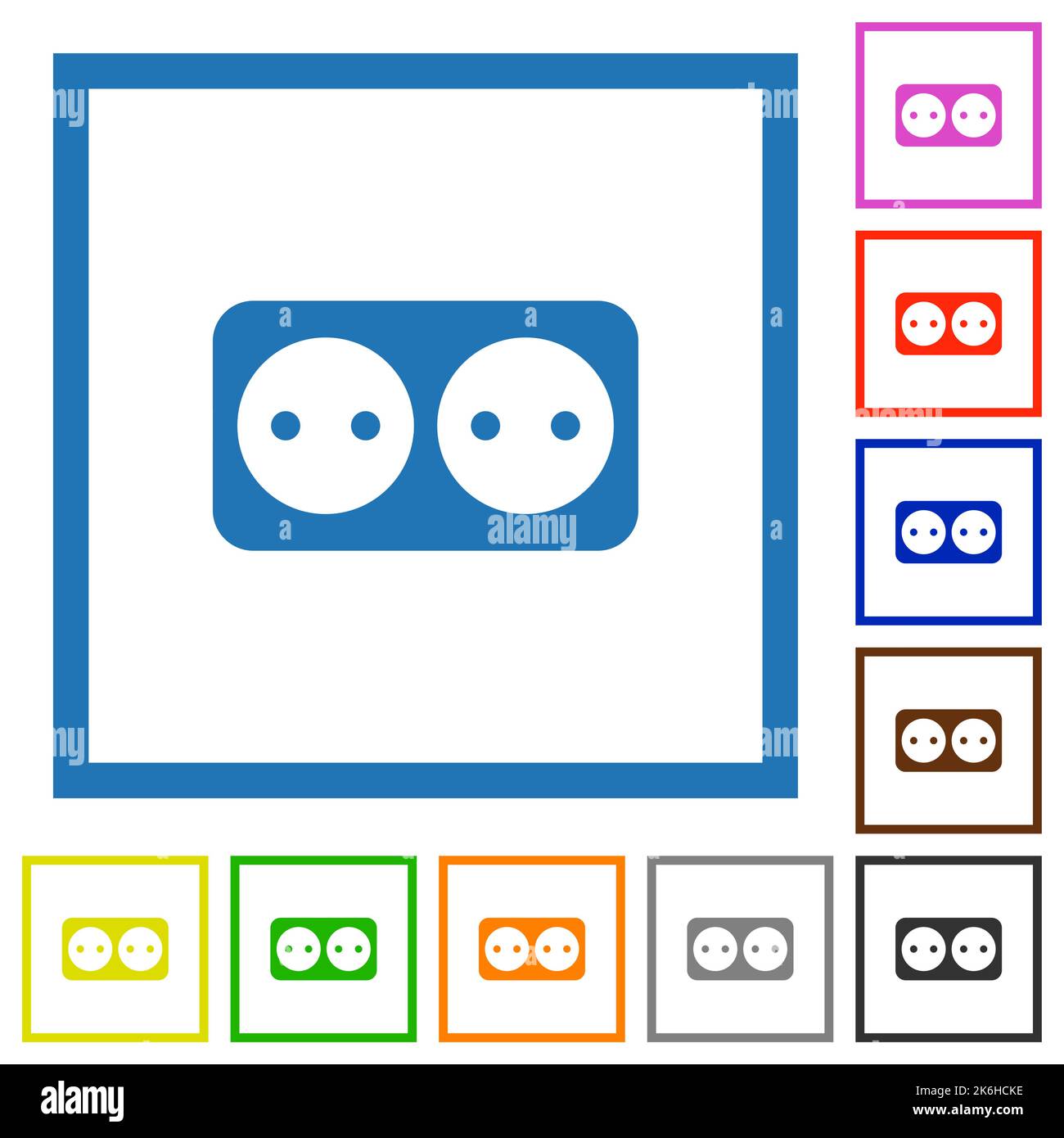 Electrical outlet with two sockets solid flat color icons in square ...