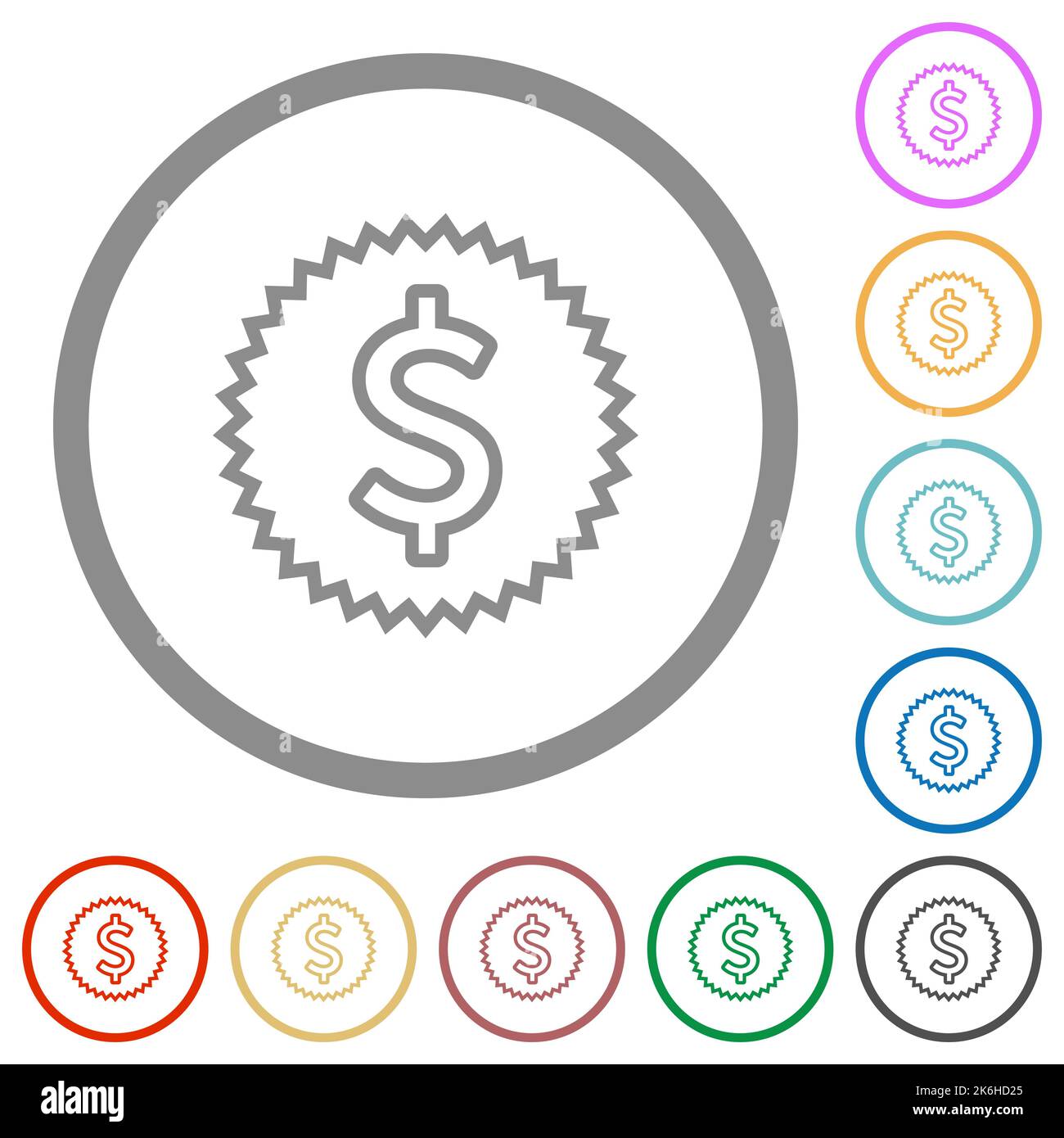 American dollar sticker outline flat color icons in round outlines on ...