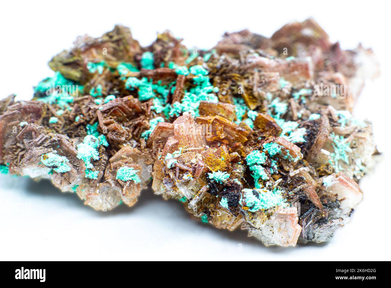 Real brown albite crystal cluster with small light green malachite ...