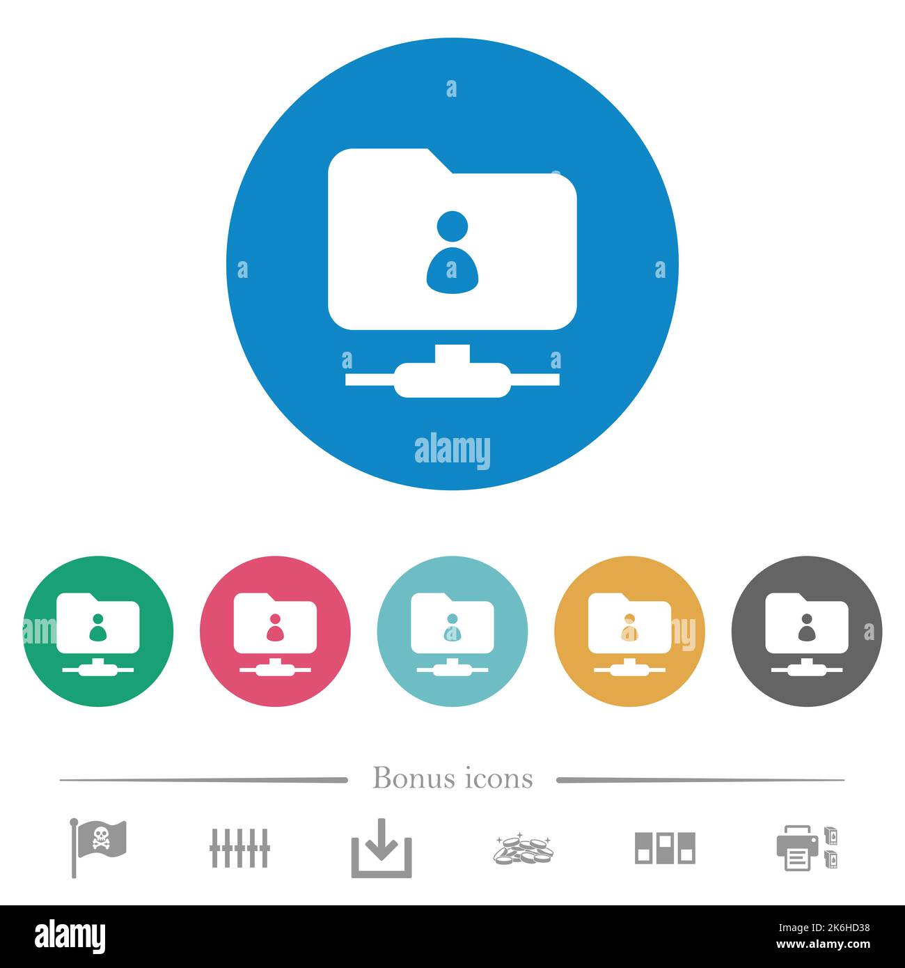 FTP directory owner flat white icons on round color backgrounds. 6 ...