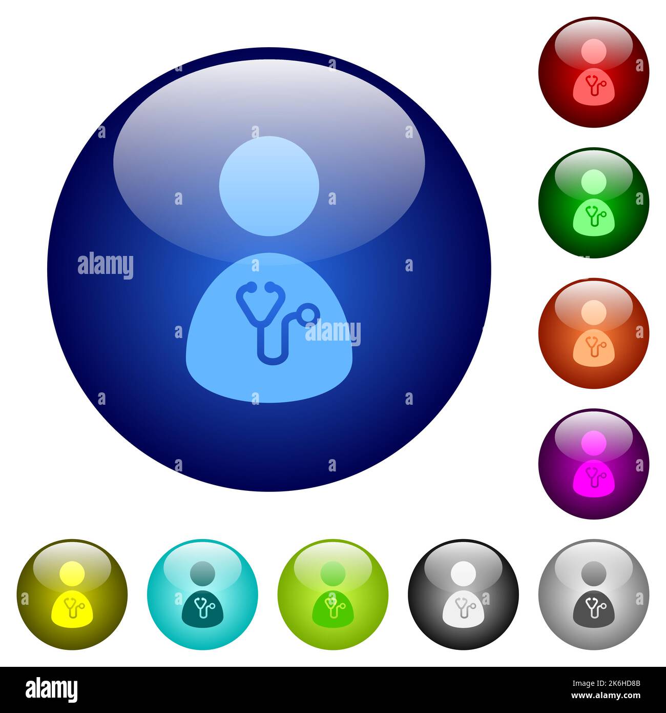 Doctor icons on round glass buttons in multiple colors. Arranged layer ...
