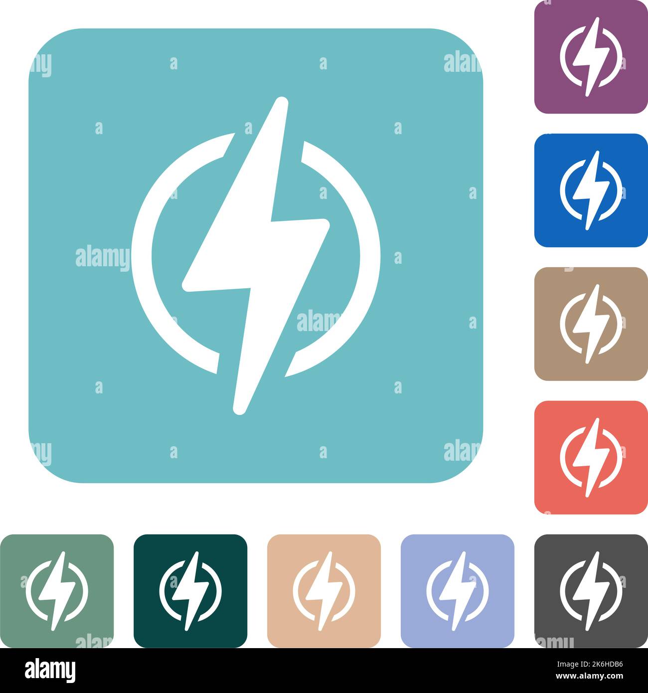 Lightning in circle outline white flat icons on color rounded square backgrounds Stock Vector ...